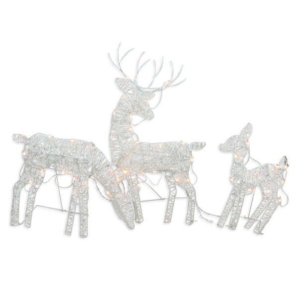 Northlight Seasonal Set of 3 White Glittered Doe Fawn and Reindeer Lighted Christmas Outdoor ...